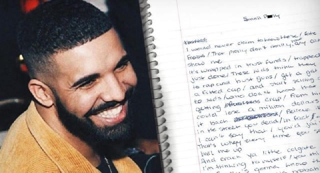 Drake's handwritten lyrics from teen years headed for auction ...