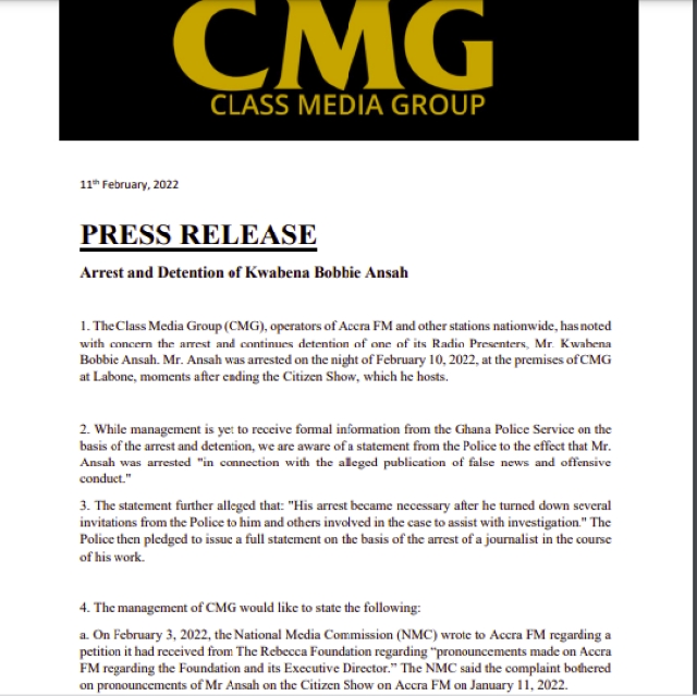 Class Media Group reacts to Bobie Ansah’s arrest | General News